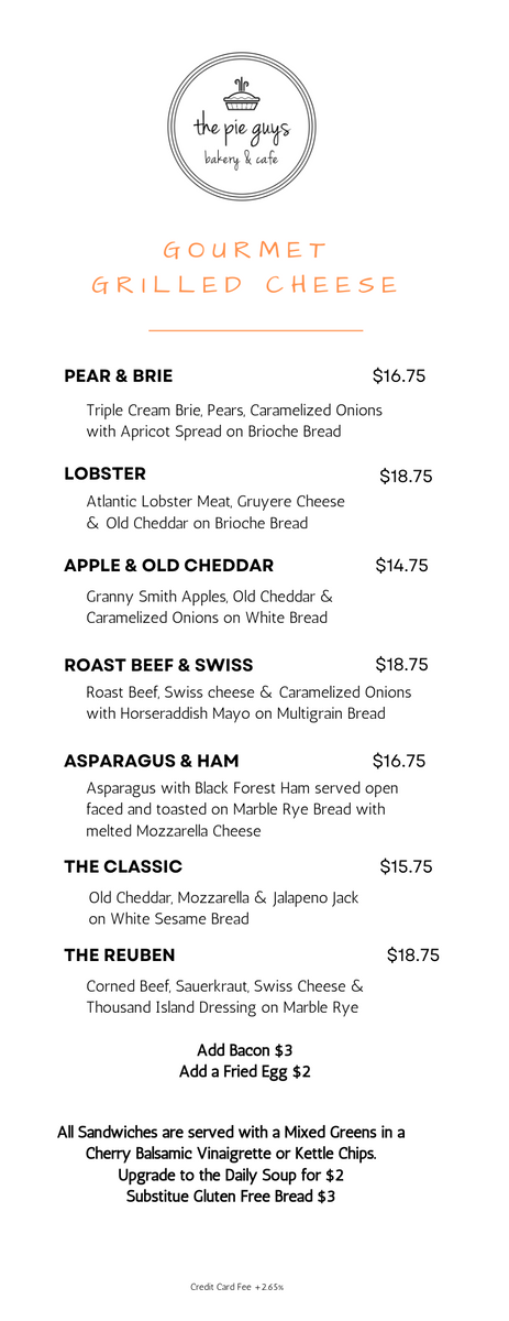 Lunch Grilled Cheese Menu – The Pie Guys Bakery & Cafe