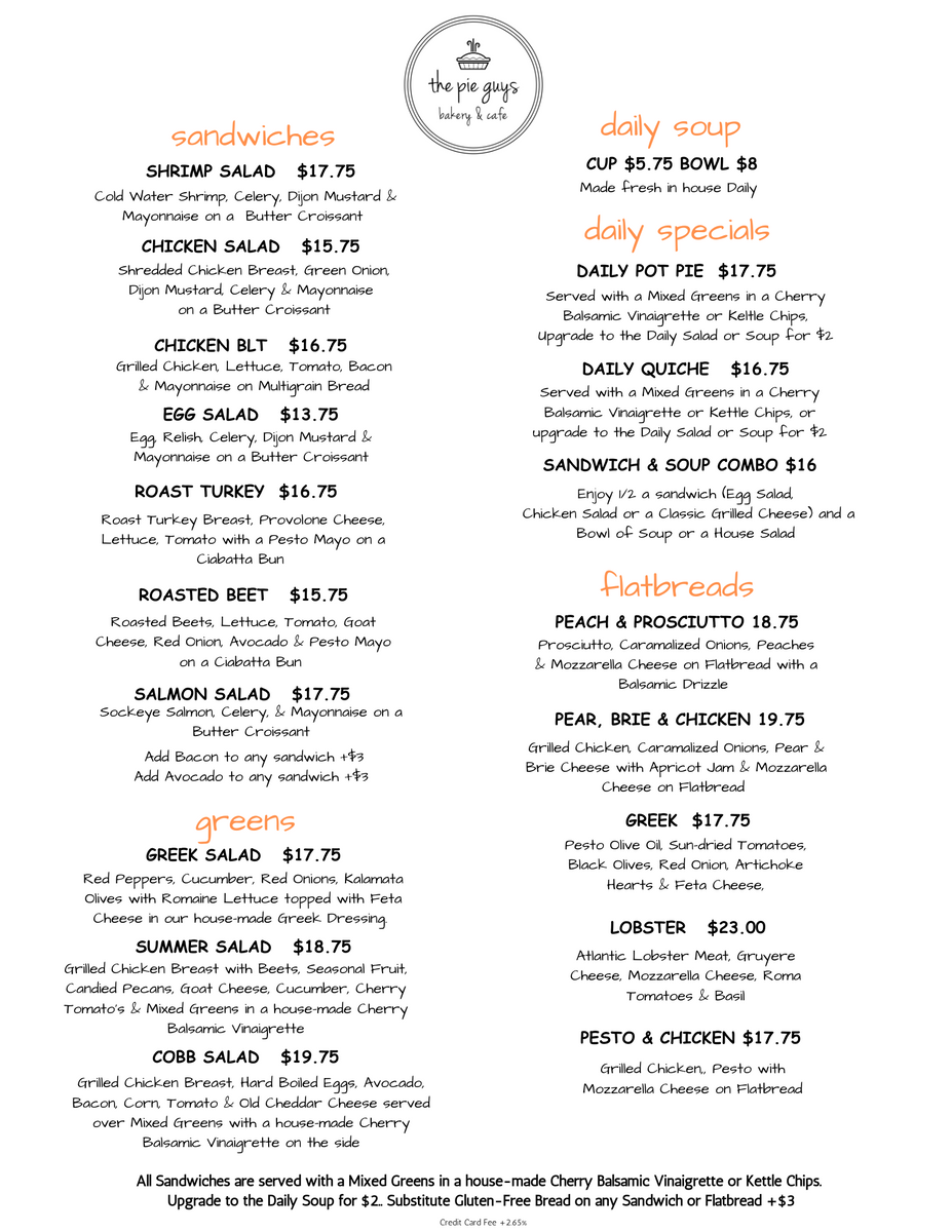 Lunch Menu – The Pie Guys Bakery & Cafe