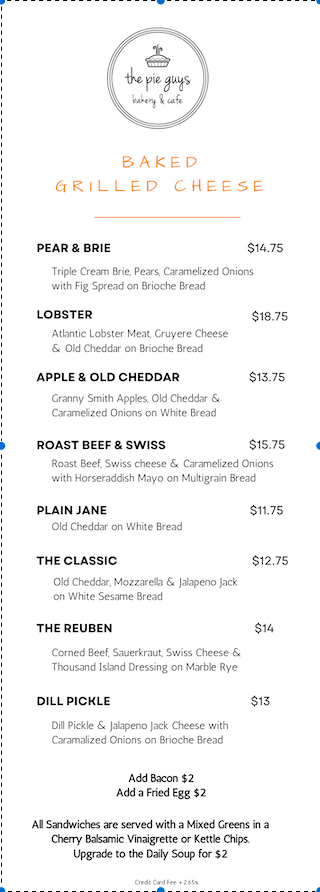 Gourmet Grilled Cheese Menu – The Pie Guys Bakery & Cafe