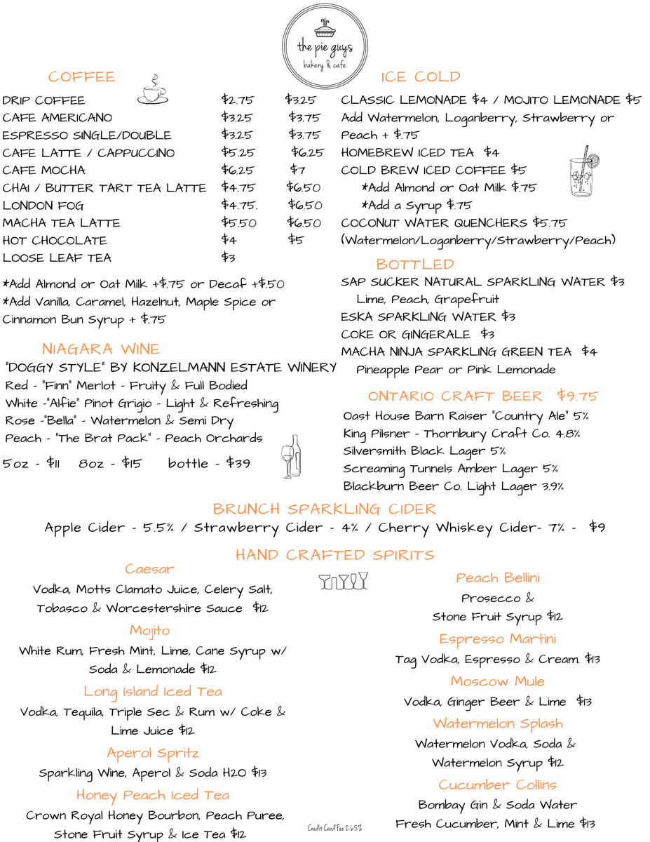 Beverage Menu – The Pie Guys Bakery & Cafe